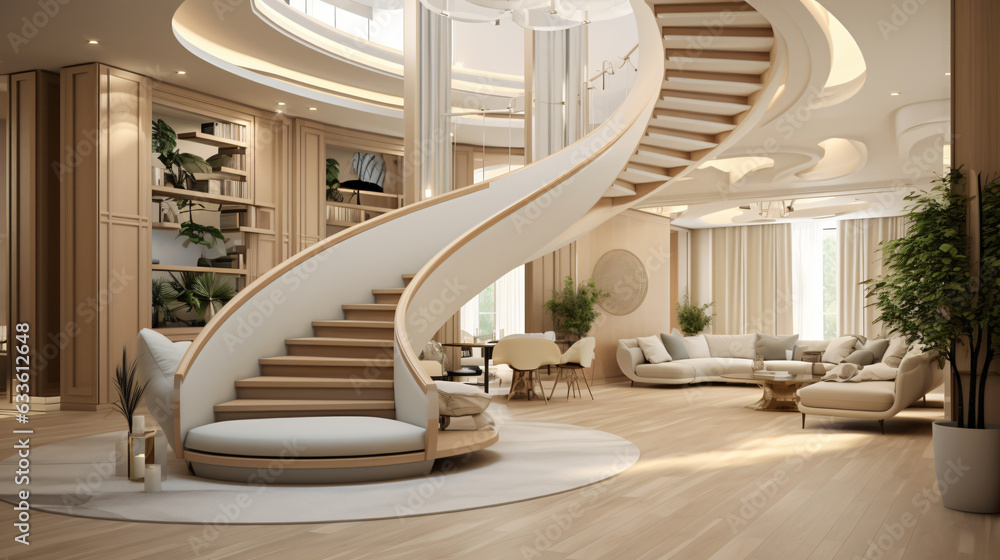 Interior design of modern entrance hall with stairs Stock Photo | Adobe ...