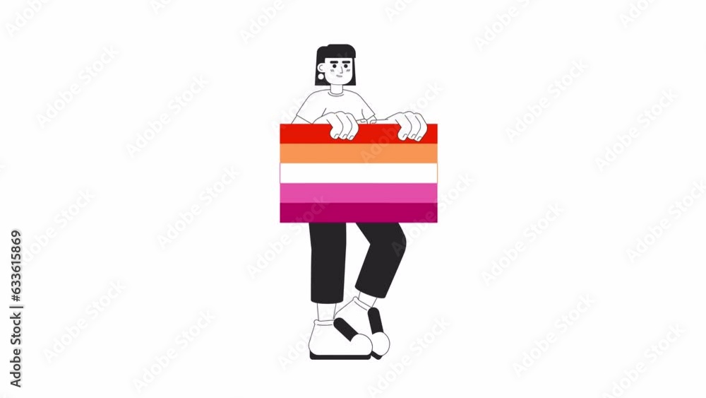 Vidéo Stock Millennial woman lesbian celebrating pride parade bw 2D ...