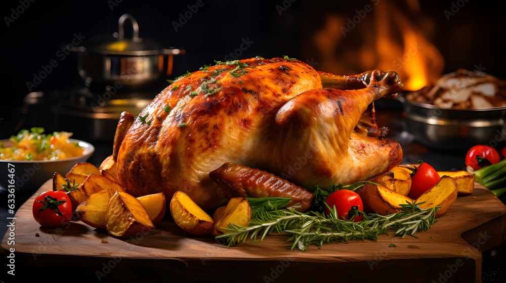 Delicious roasted whole chicken background. Generative AI Stock ...