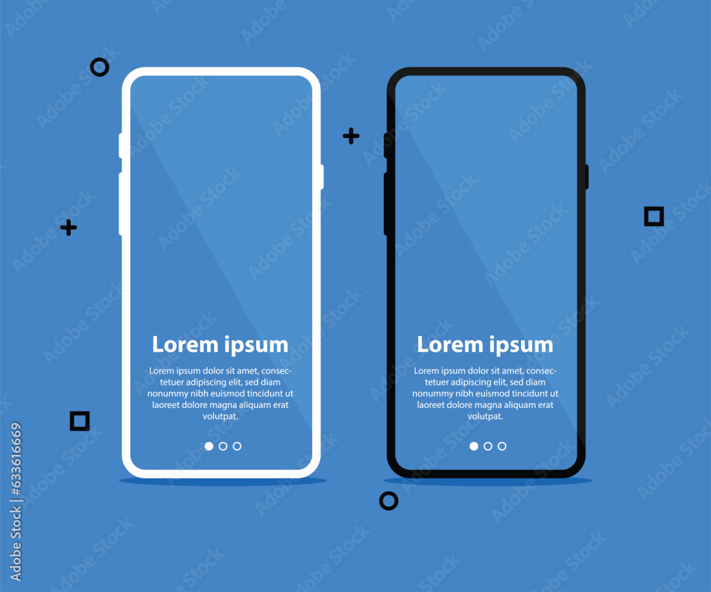 Vetor de Two smartphone frame blank screen. Mockup device. smartphones ...