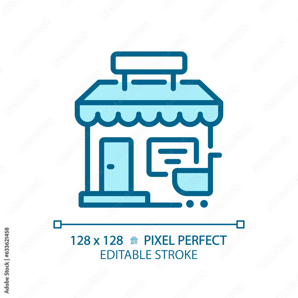 2D pixel perfect editable blue store icon, isolated vector, building ...