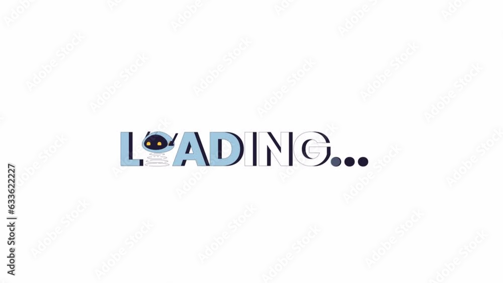 Robot head on coiled spring 2D loading text animation. Animated cartoon ...