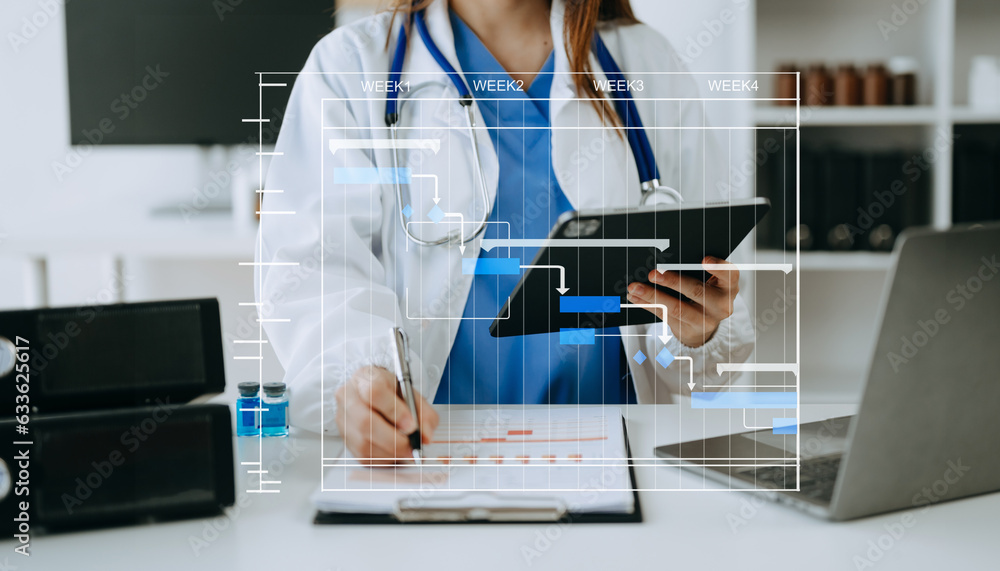 Project manager working and update tasks with Gantt chart scheduling ...