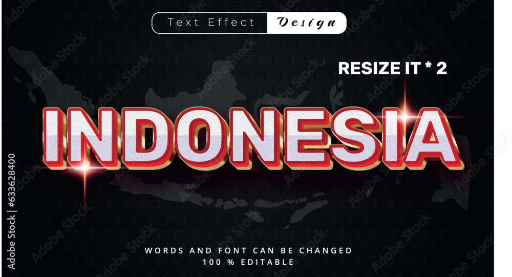 Editable text effect, Indonesia merdeka text with gold, red and white ...