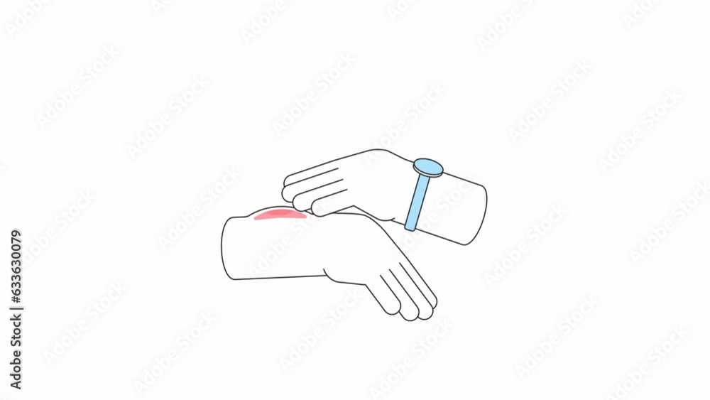 Hand touching skin inflammation on arm line 2D close up body part ...