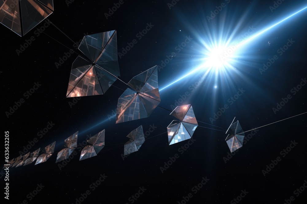 cubesats with solar sails in a row Stock Illustration | Adobe Stock