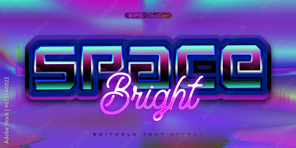 Old School 80s space bright retro futuristic shiny metallic editable ...
