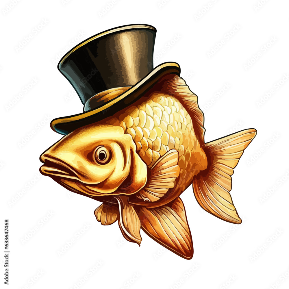 goldfish wearing a vintage top hat illustration Stock Vector | Adobe Stock