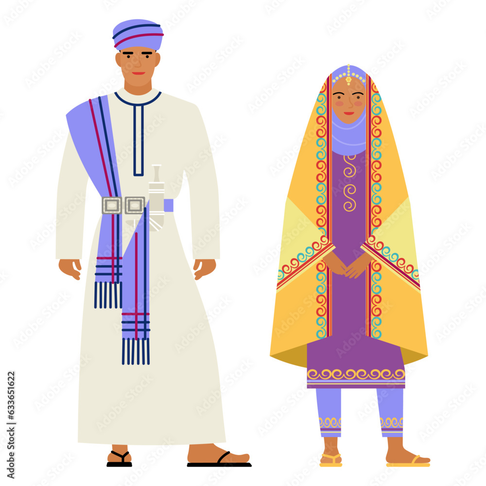 girl and young man in Omani folk costume stand out against a white ...