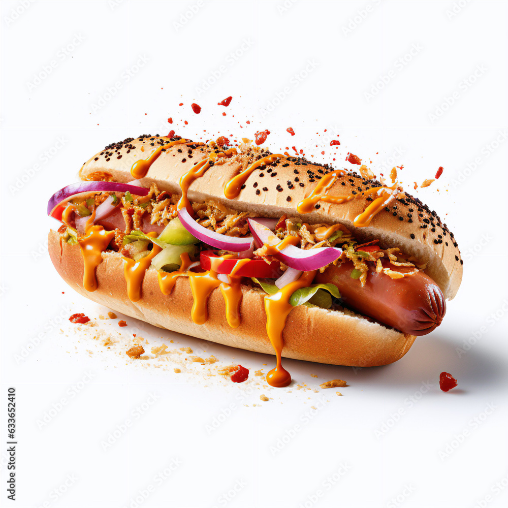 checkerboard black and white nuclear missile in hotdog bun with ketchup ...