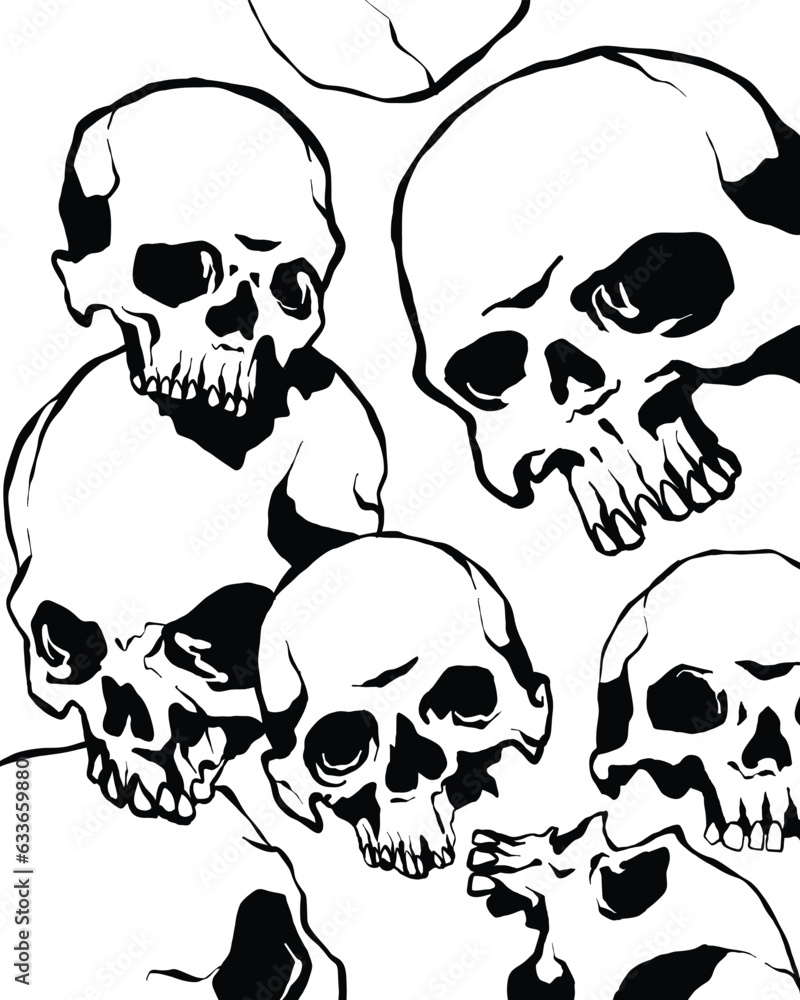 Human skulls falling from above vector art background texture for ...