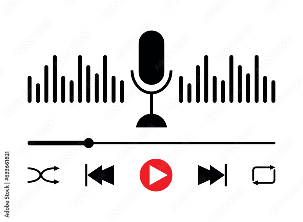 Podcast player interface, sound wave icon, music symbol, sound wave ...
