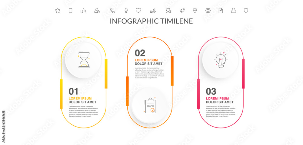 Line vector minimal infographic with three circles. Modern timeline ...