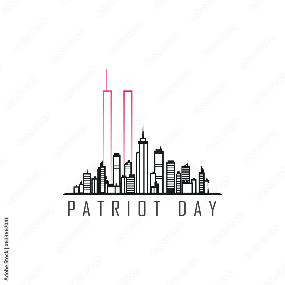 911 Patriot Day, New York skyline. NYC card design. 2 red stripes in ...