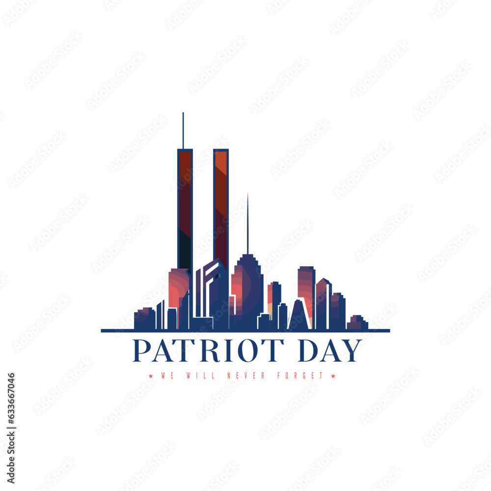 911 Patriot Day, New York skyline. NYC card design. 2 red stripes in ...