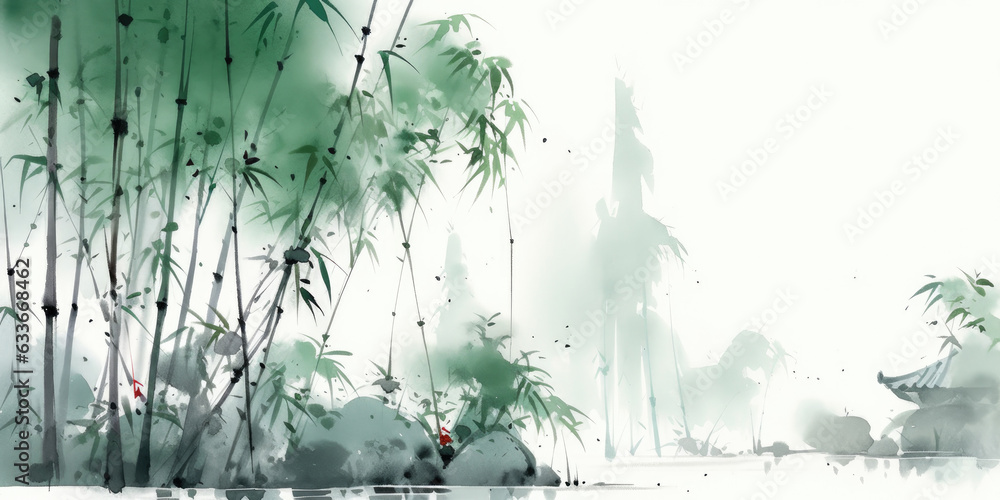 Chinese traditional ink wash painting of bamboo forest. Created with ...