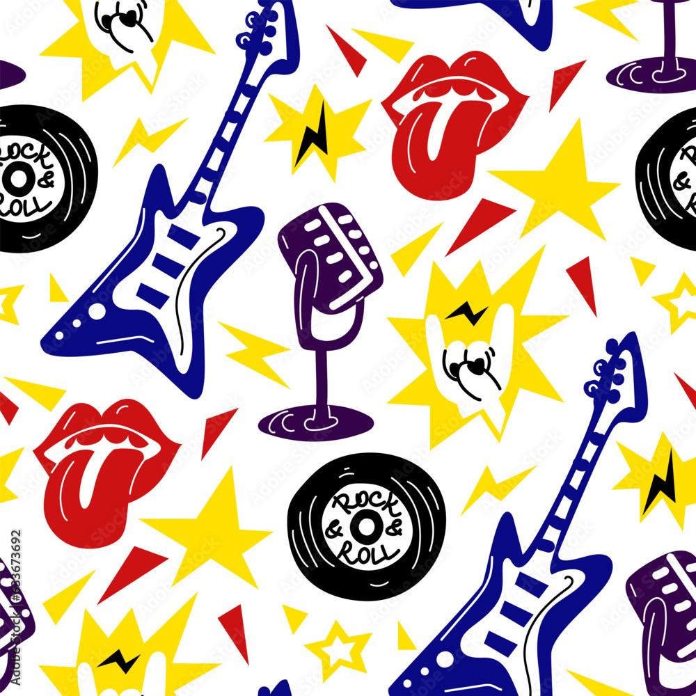 A pattern with elements of punk rock music, seamless on a white ...