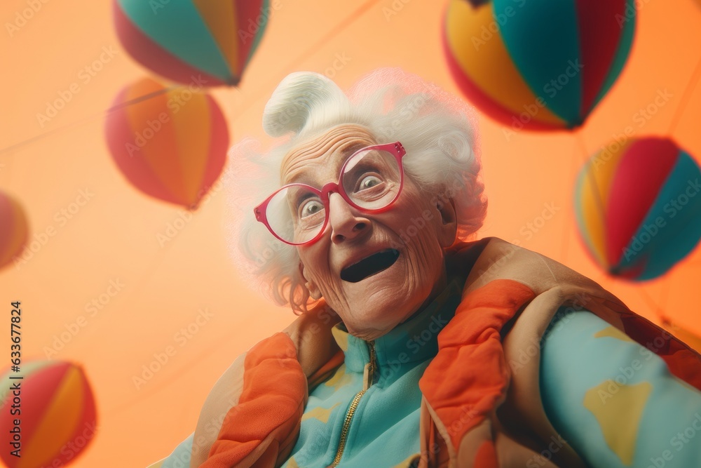 Crazy grandma flying. Generate Ai Stock Photo | Adobe Stock