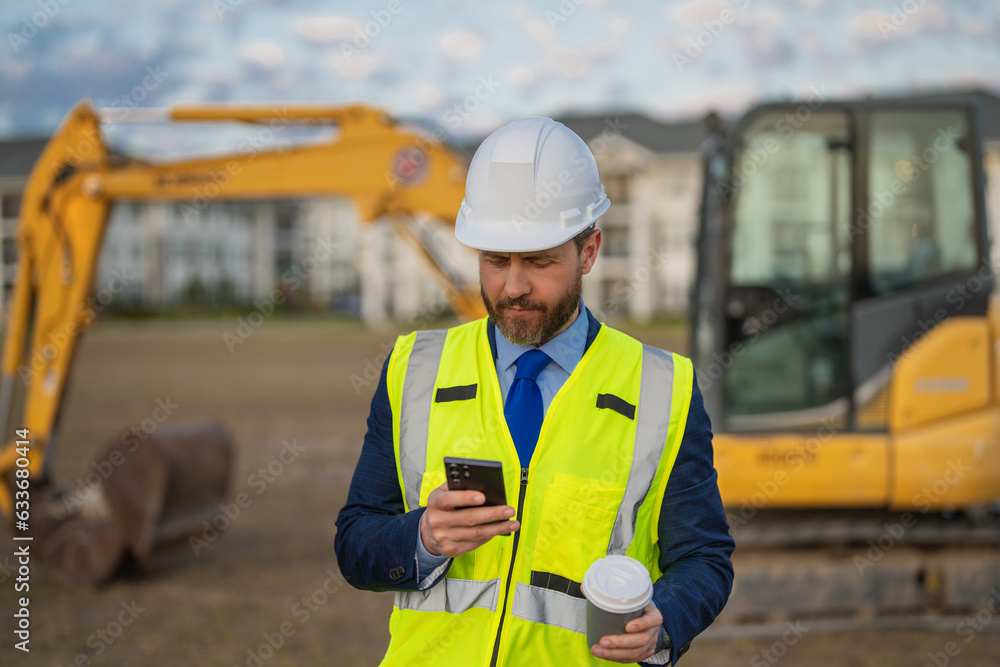 Construction builder investor. Man investor in front of construction ...