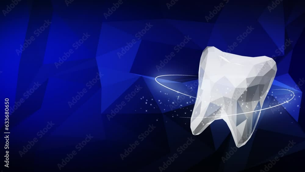 Stockvideon Polygonal white 3D model of rotating tooth on blue abstract ...