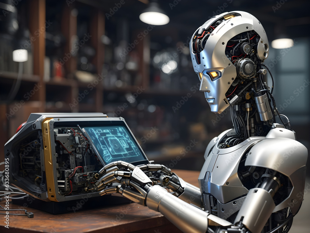 Artificial Intelligence replacing humans or old technologies Stock Illustration | Adobe Stock