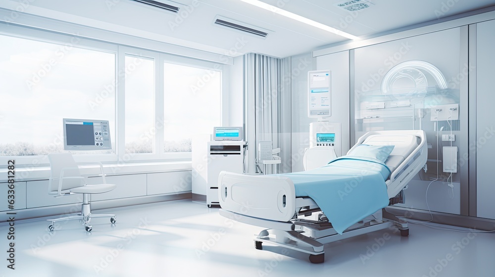 Modern Hospital Room with Ventilation System In A Clean white rooms and ...