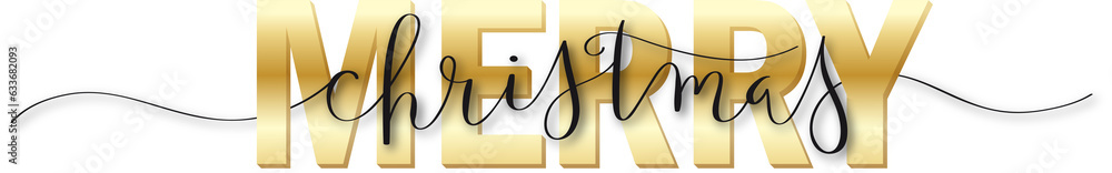 MERRY CHRISTMAS metallic gold and black brush calligraphy banner on ...