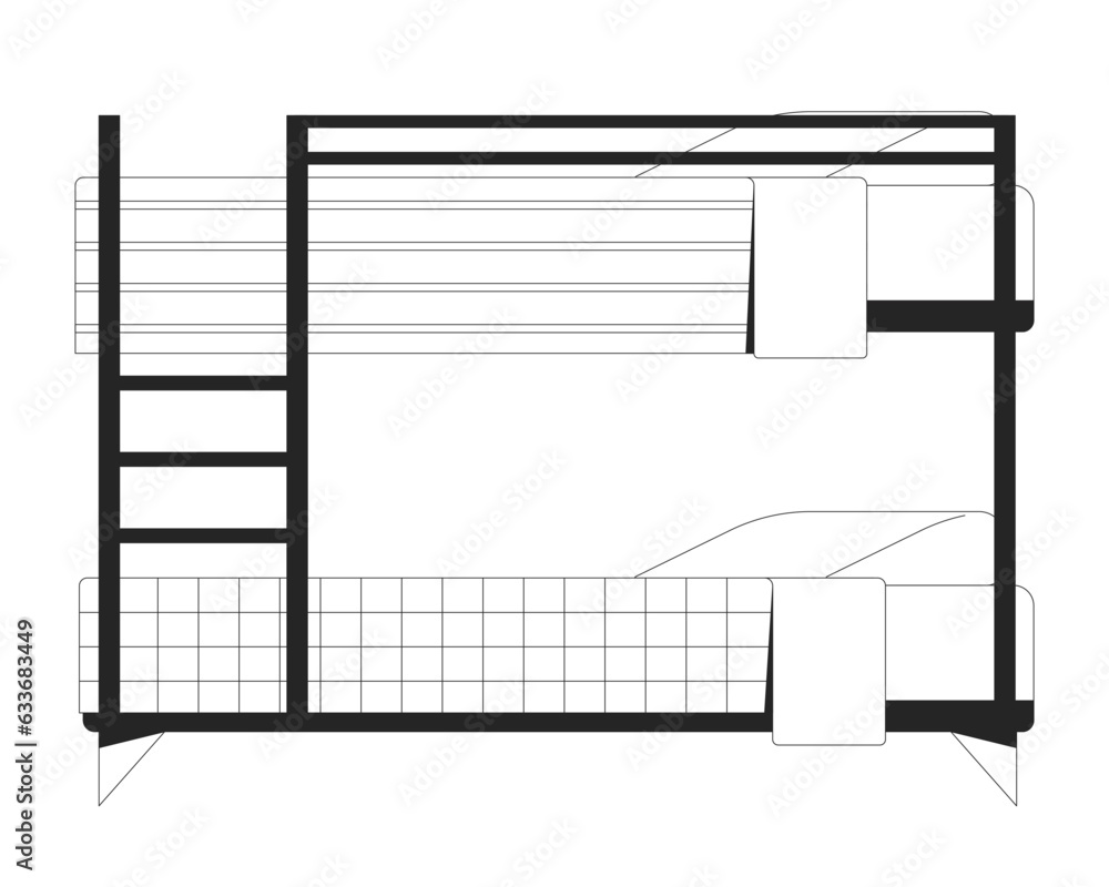 Bunk bed in university dormitory flat monochrome isolated vector object ...