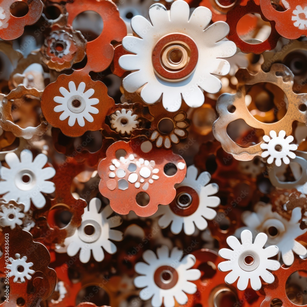 Seamless texture - Rusty red and white metal flowers made from ...
