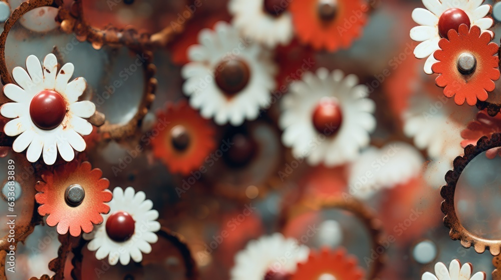 Seamless texture - Rusty red and white metal flowers made from ...