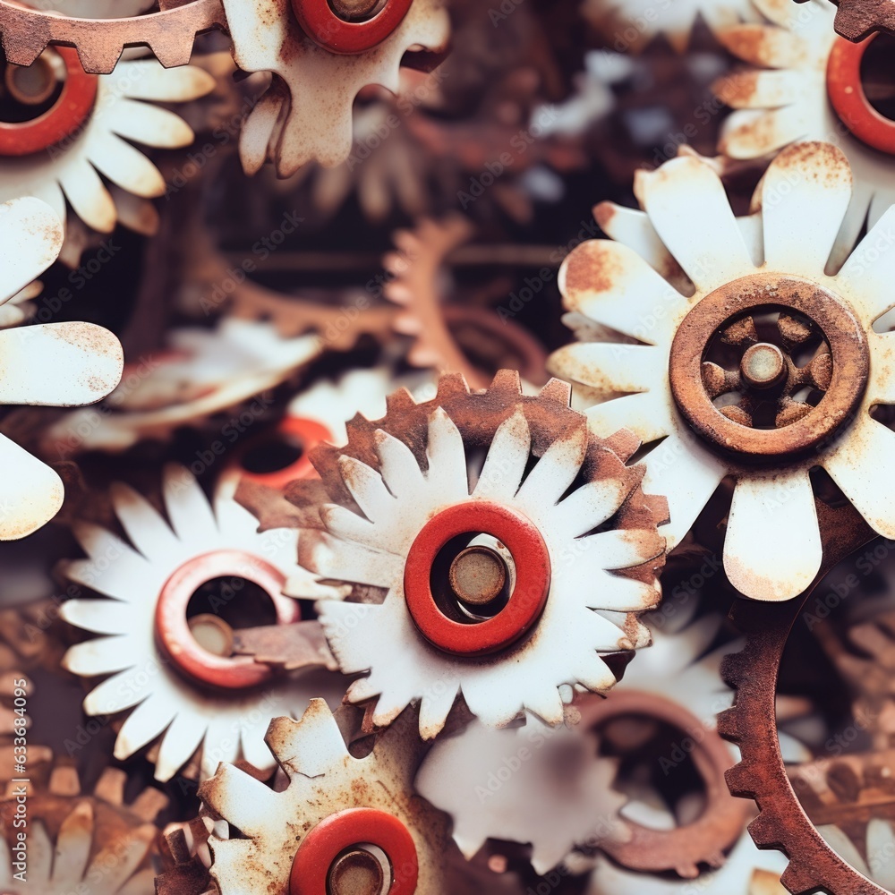 Seamless texture - Rusty red and white metal flowers made from ...