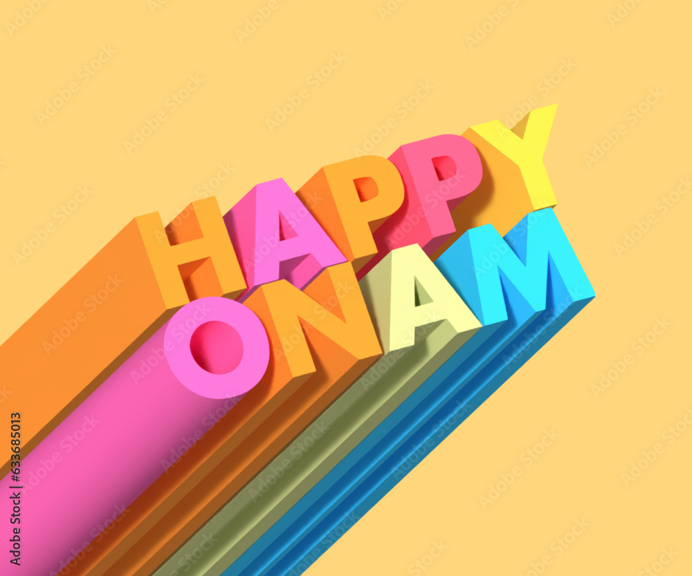 Happy Onam text illustration. Festival of Kerala happy Onam greetings ...