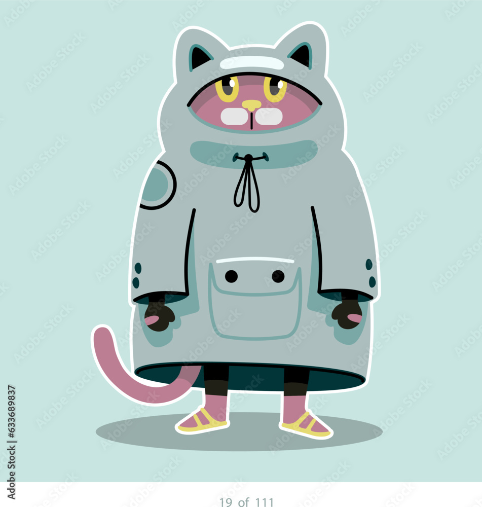 Cartoon stylized cat character. Set of 111 units. Number 19. 2d ...