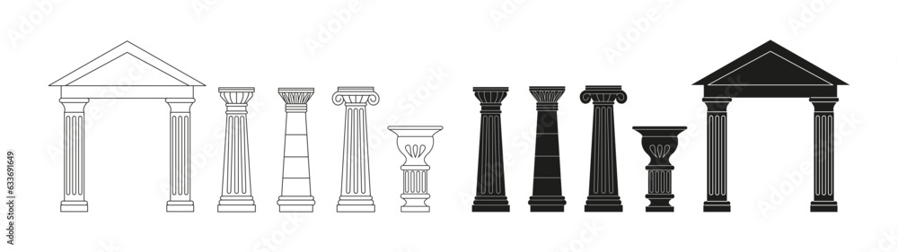 Ancient Greek and Roman column. Architectural order, pillar. Antique ...