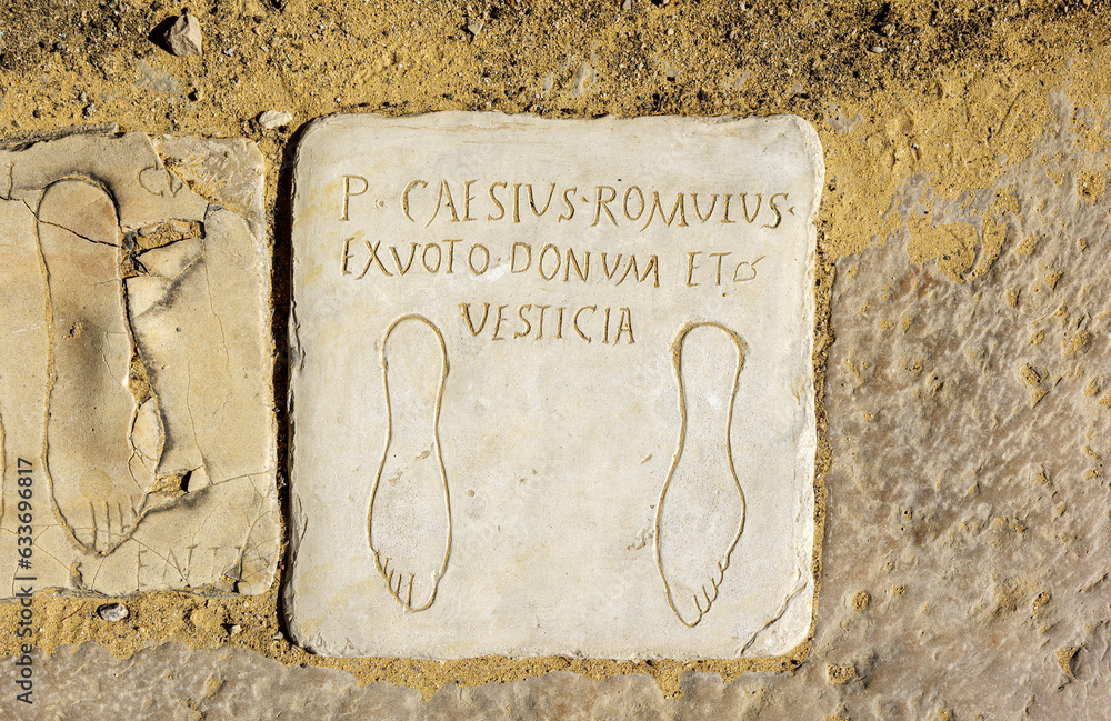 Votive plaques on the floor of the Porta Triumphalis, one of the access ...