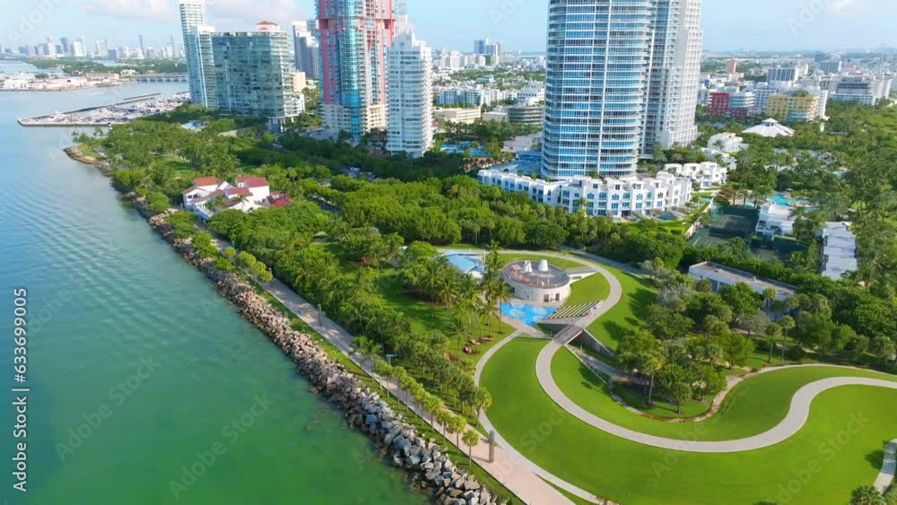 Magnificent aerial view on South Pointe Park with incredible landscape ... Magnificent aerial view on South Pointe Park with incredible landscape ...
