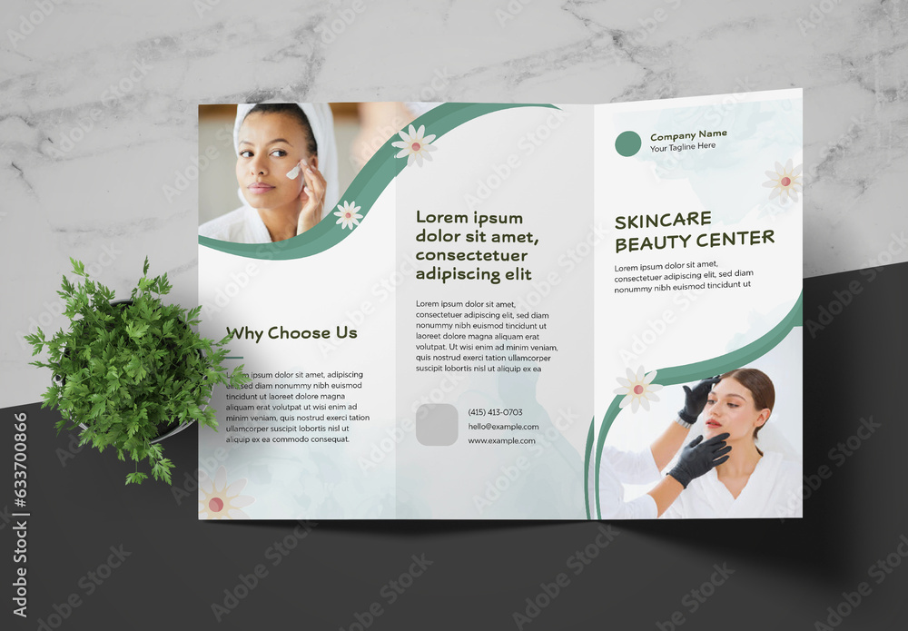 Green Nature Beauty Wellness Trifold Brochure Stock Template | Adobe Stock
