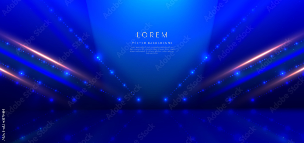 Elegant blue stage background with blue dot neon line and lighting ...