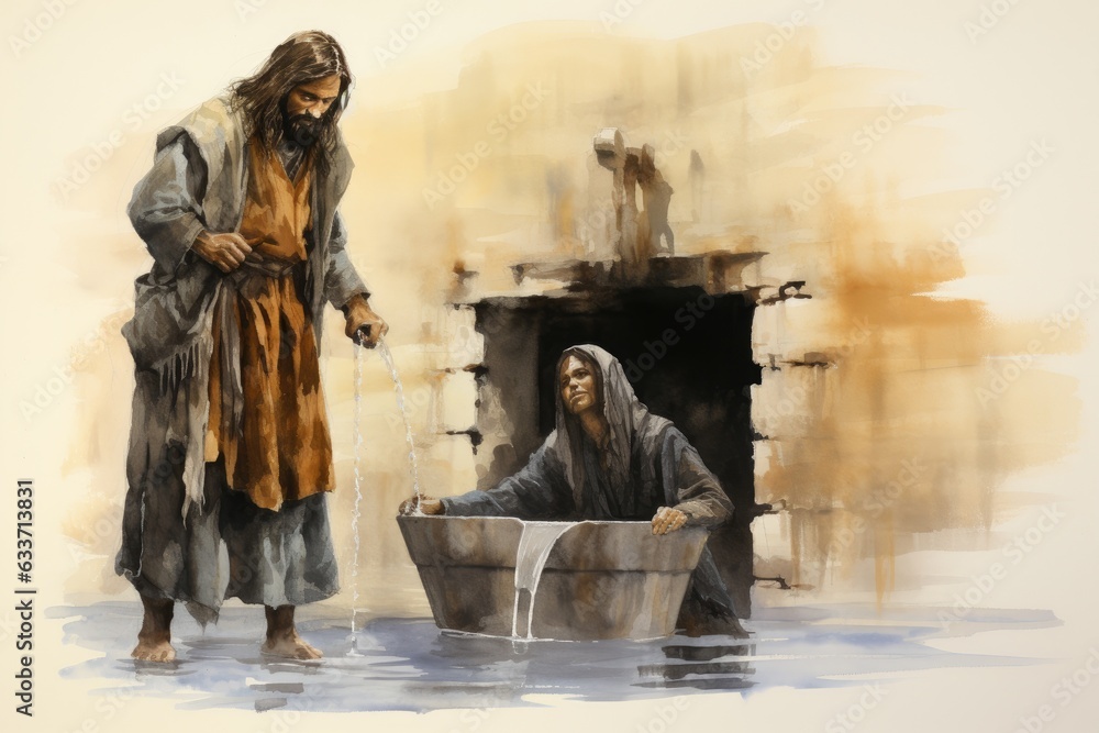 Conversing at the Well of Truth: Figure Drawing Water, Another Standing ...