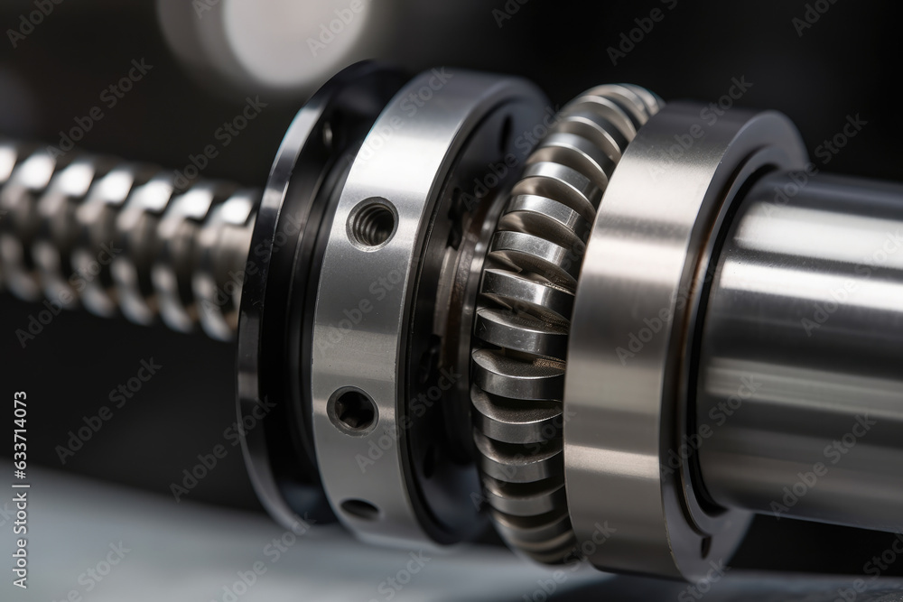 Macro shot of a ball screw used in a high-speed production line ...
