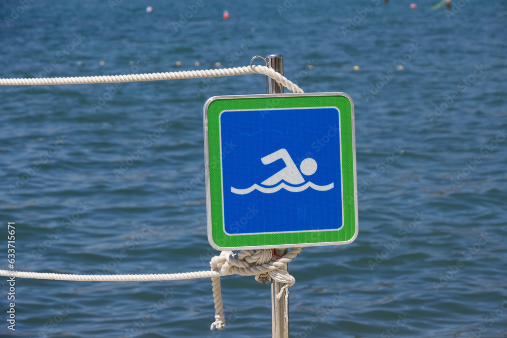 Caution Swim Zone. Notice Allowed Swimmer Pictogram. Permit Green ...