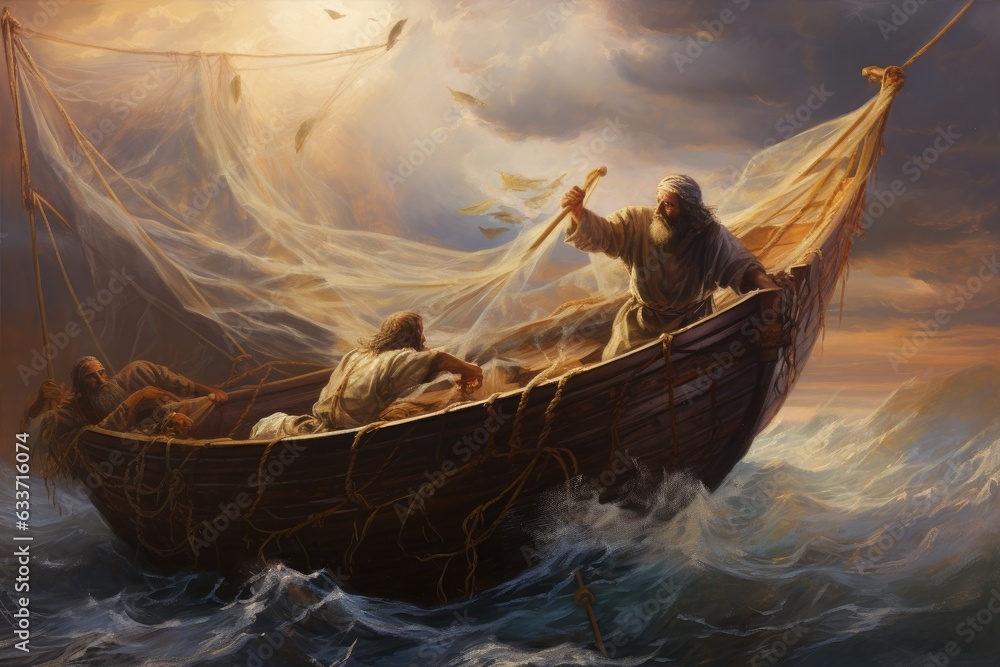 Nautical Wonders: Fish-Filled Net Guided into a Boat, Recalling Jesus ...