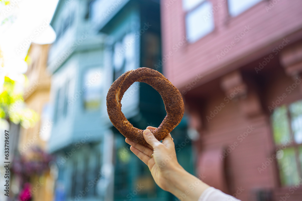 Turkish Tea (Türk Cayi) and Turkish Bagel(Turk Simit) in front of the ...