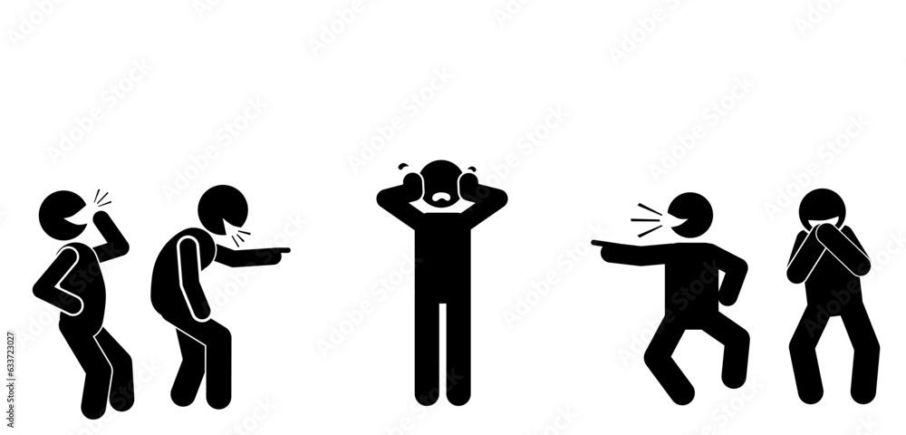 flat illlustraion vector stick figure,stickman,pictogram bullying ...
