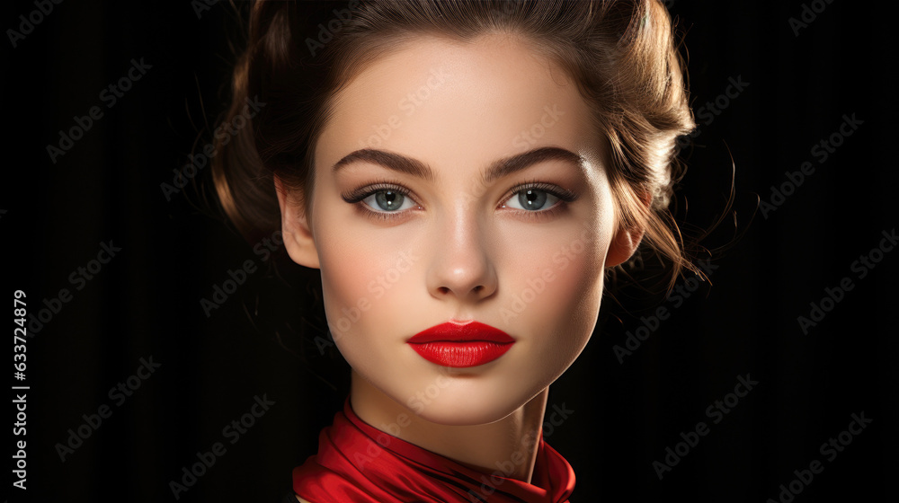 Elegant photograph of a beautiful supermodel showcasing a classic red ...