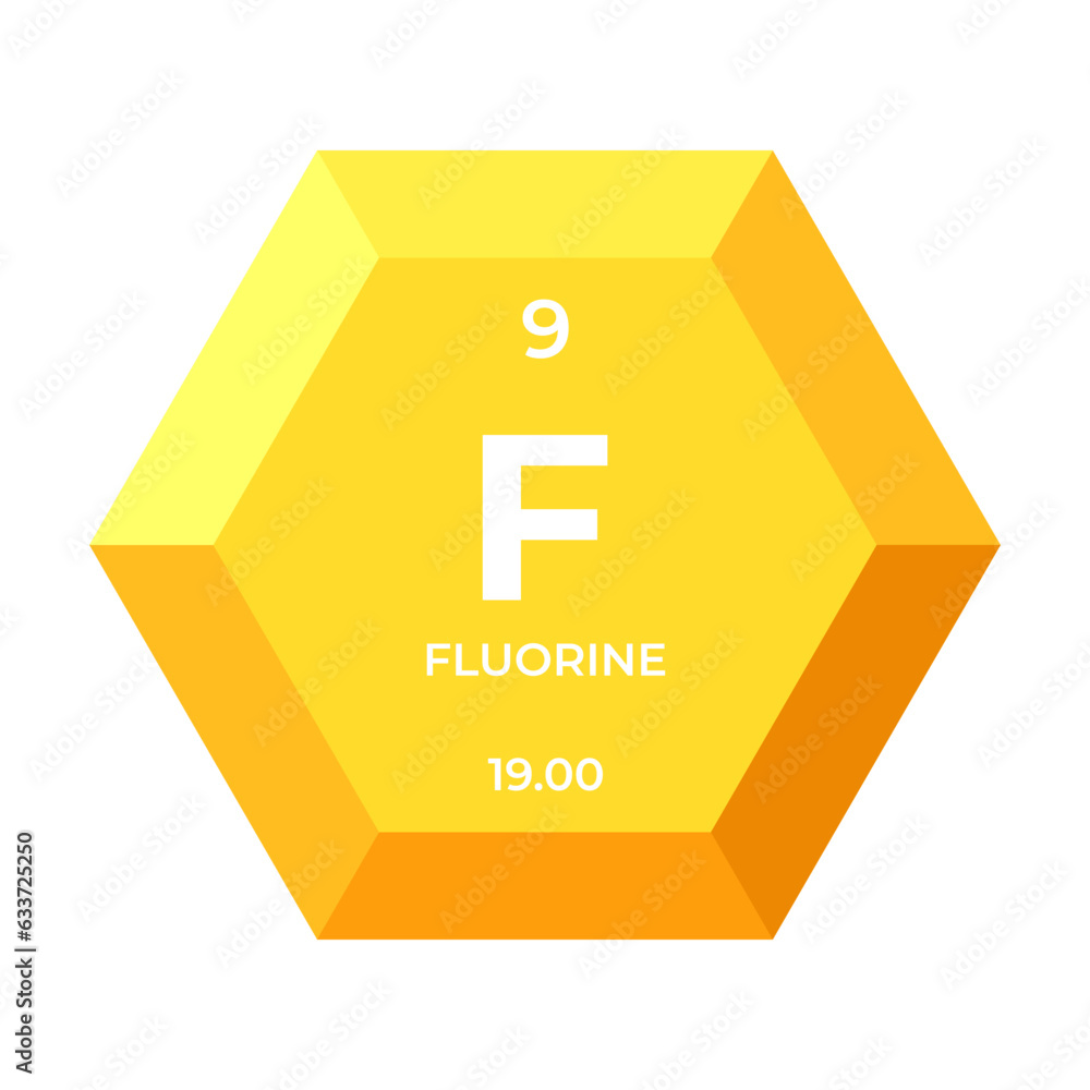 Fluorine is chemical element number 9 of the Halogen group. Icon of ...