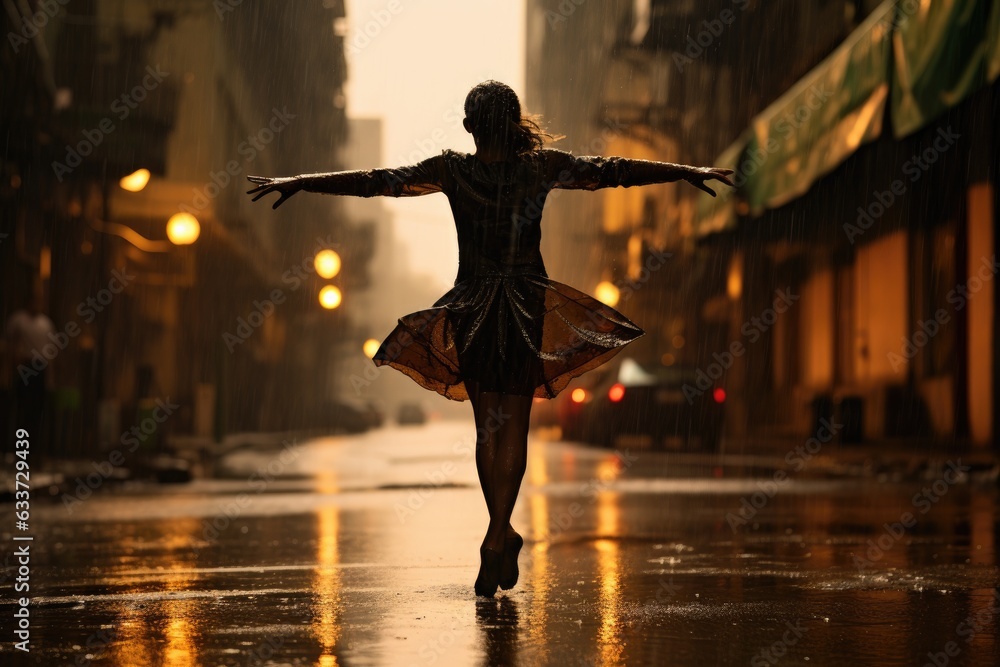 Aqua Ballet of Freedom: Dancer's Silhouette Leaping Across Puddle ...