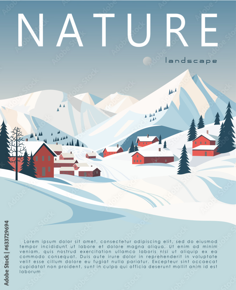 Nature and landscape. Vector illustration of winter landscape against ...