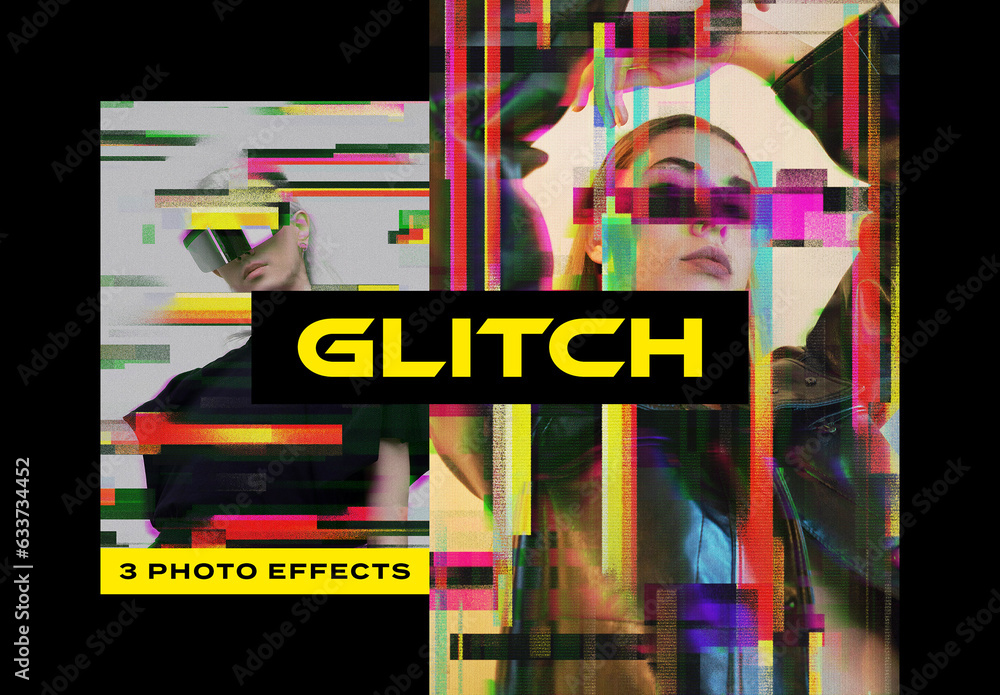 Smudged Glitch Poster Photo Effect Mockup Stock Template | Adobe Stock