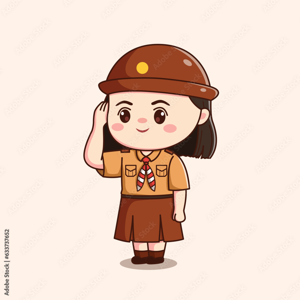 indonesian scout girl saluting cute kawaii chibi character illustration ...
